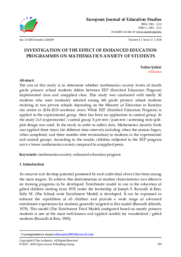 (PDF) European Journal of Education Studies INVESTIGATION OF THE EFFECT ...