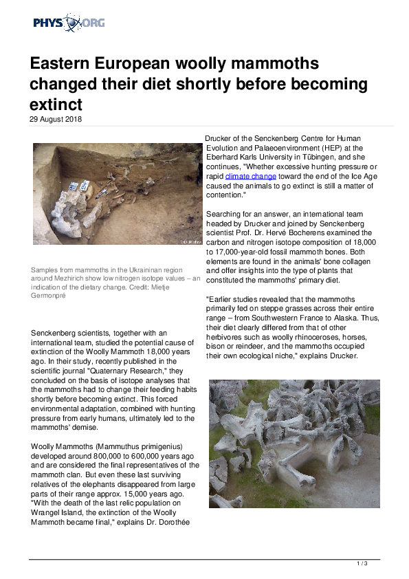 (PDF) Eastern European woolly mammoths changed their diet shortly ...