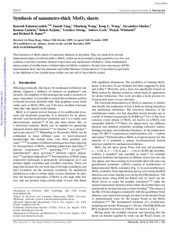 (PDF) Synthesis of nanometre-thick MoO3 sheets