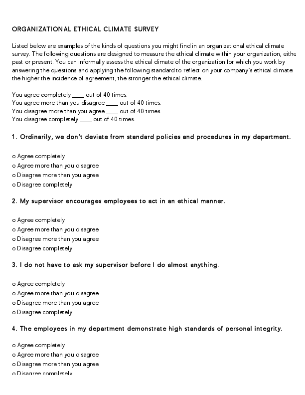 (PDF) ORGANIZATIONAL ETHICAL CLIMATE SURVEY