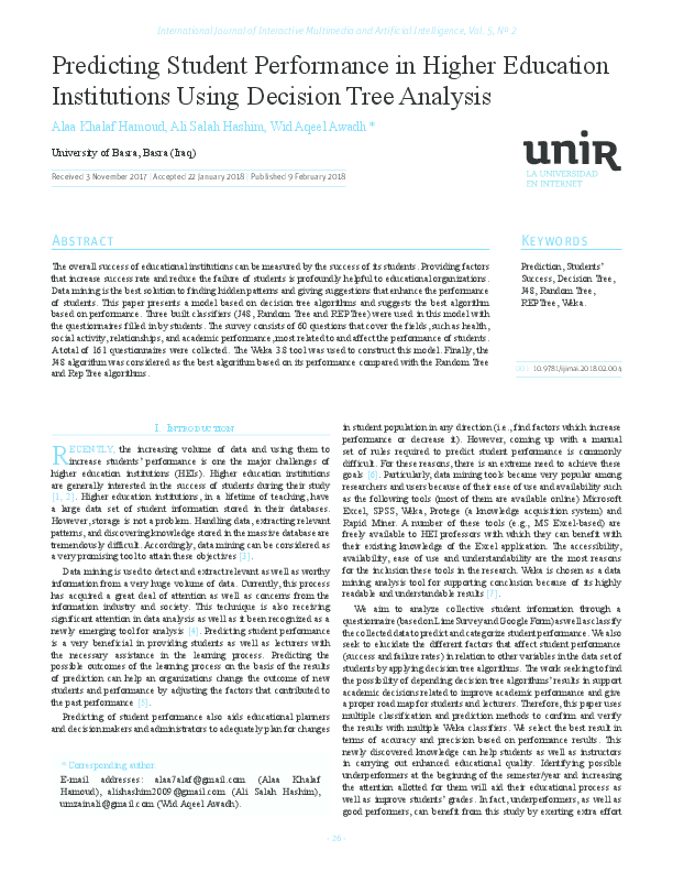 (PDF) Predicting Student Performance in Higher Education Institutions Using Decision Tree Analysis