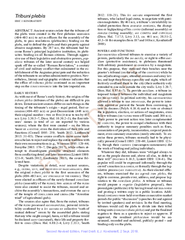(PDF) UPDATED: "Tribuni Plebis" [Tribunes of the Plebs] in Wiley ...