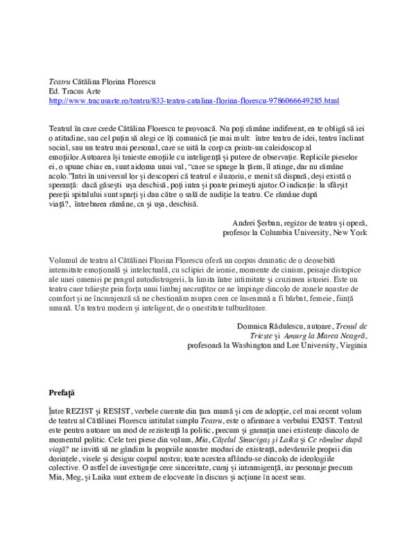 (PDF) Teatru Florescu: Andrei Serban; Domnica Radulescu; Cristina Modreanu; Oana Chivoiu; Nona ...