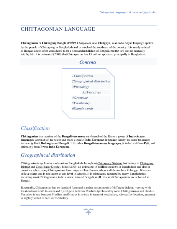 (PDF) Chittagonian Language