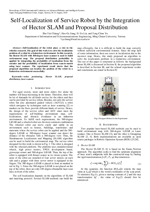 (PDF) Self-Localization of Service Robot by the Integration of Hector SLAM and Proposal Distribution