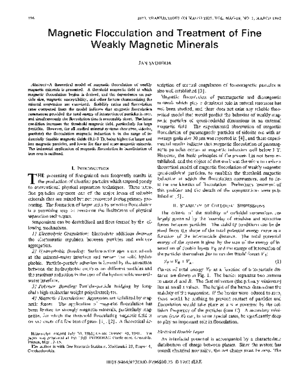 (PDF) Magnetic flocculation and treatment of fine weakly magnetic minerals