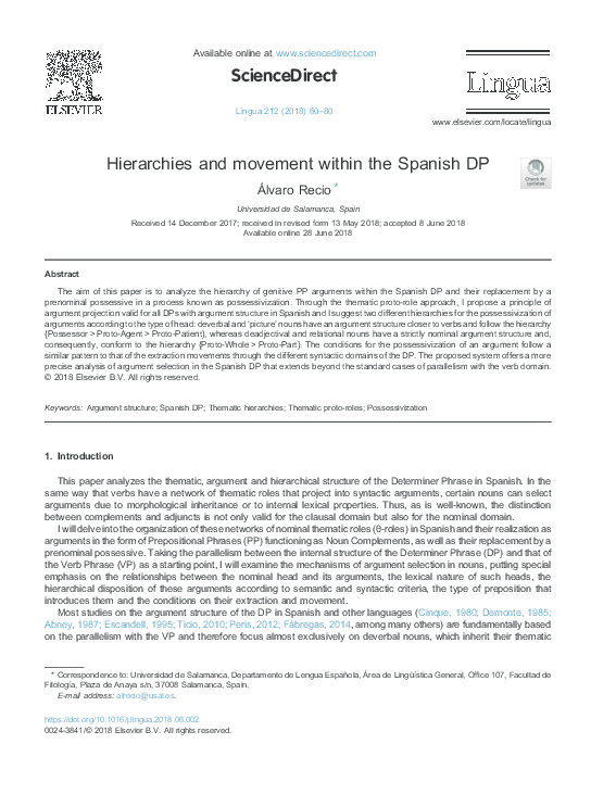 Pdf Hierarchies And Movement Within The Spanish Dp