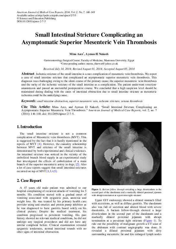 (PDF) Small Intestinal Stricture Complicating an Asymptomatic Superior ...