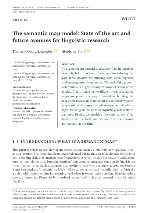 (PDF) The semantic map model: State of the art and future avenues for ...