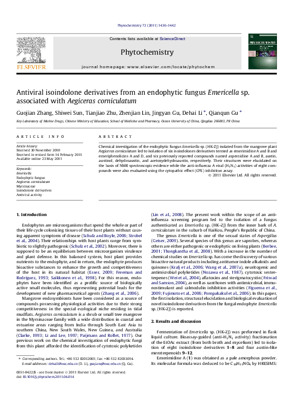 (PDF) Antiviral isoindolone derivatives from an endophytic fungus ...