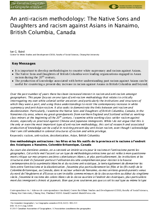 (PDF) An Anti-Racism Methodology: The Native Sons and Daughters and ...