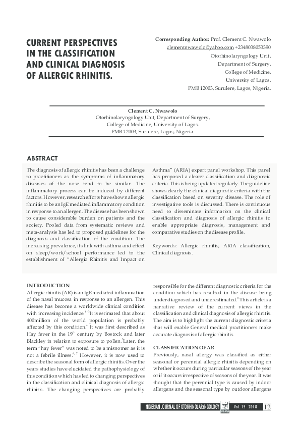 (PDF) CURRENT PERSPECTIVES IN THE CLASSIFICATION AND CLINICAL DIAGNOSIS ...