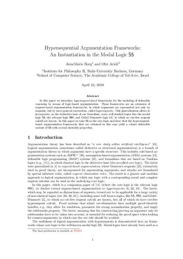 (PDF) Hypersequential Argumentation Frameworks: An Instantiation in the Modal Logic S5