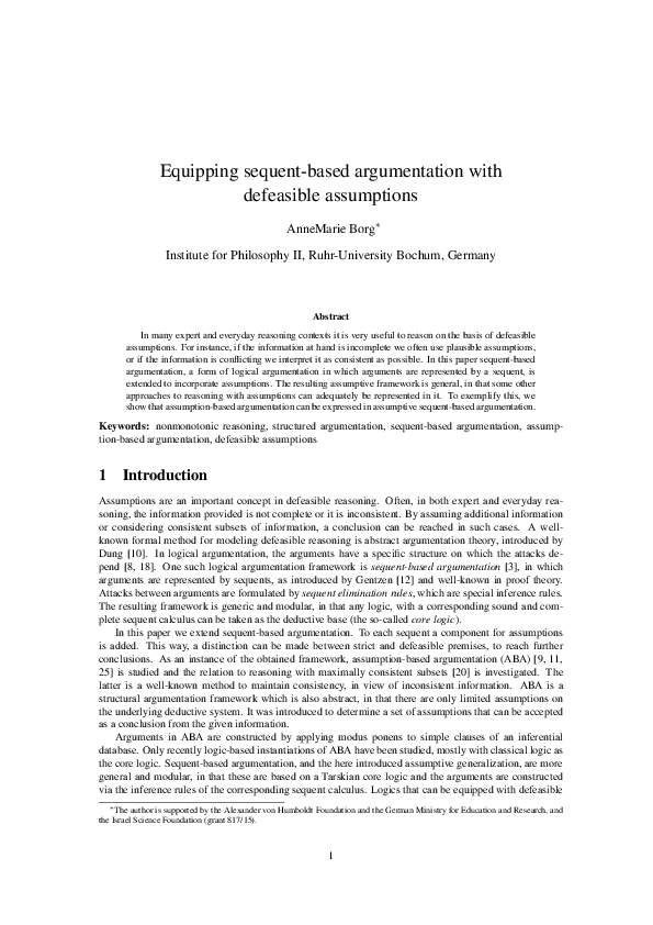 (PDF) Equipping sequent-based argumentation with defeasible assumptions | AnneMarie Borg ...