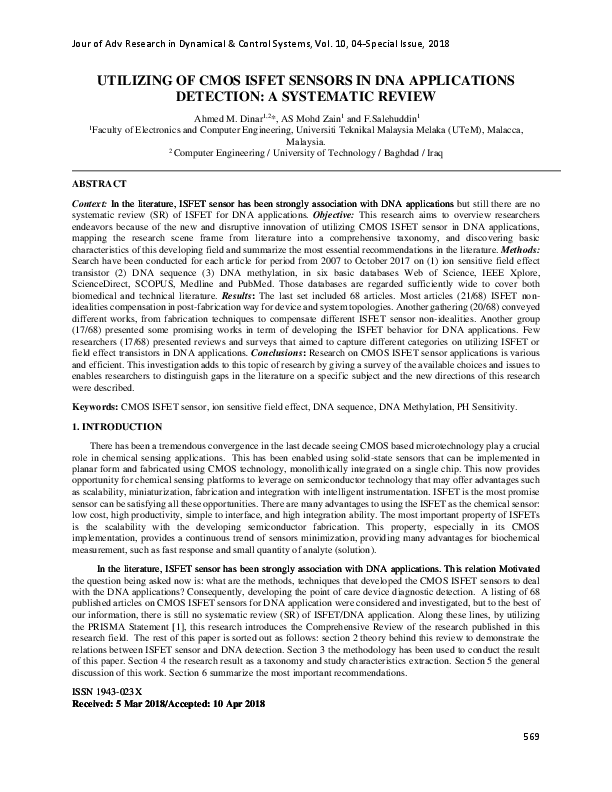 Pdf Utilizing Of Cmos Isfet Sensors In Dna Applications Detection A