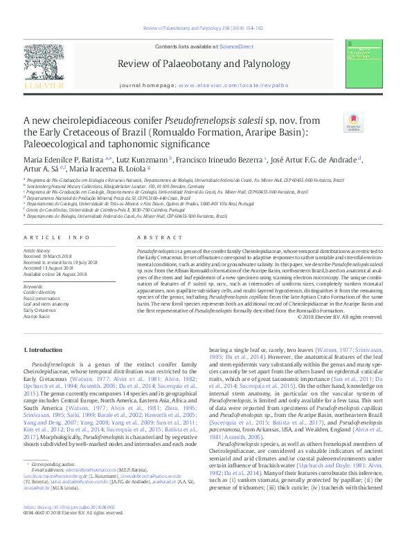 (PDF) A new cheirolepidiaceous conifer Pseudofrenelopsis salesii sp ...