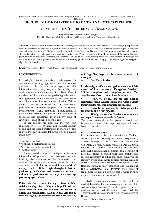 (PDF) SECURITY OF REAL-TIME BIG DATA ANALYTICS PIPELINE