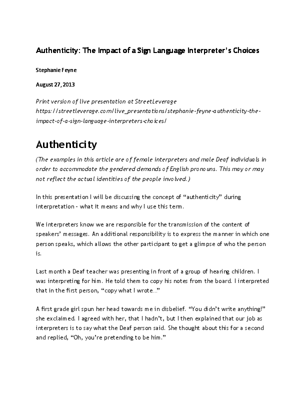 (PDF) Authenticity: The Impact of a Sign Language Interpreter's Choices