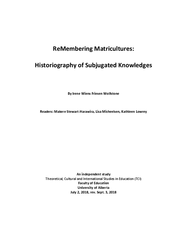 (PDF) ReMembering Matricultures: Historiography of Subjugated Knowledges