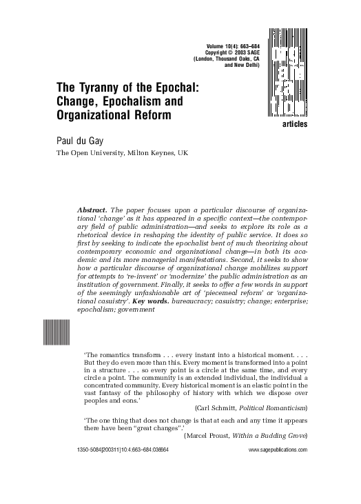 The Tyranny of the Epochal: Change, Epochalism and Organizational Reform