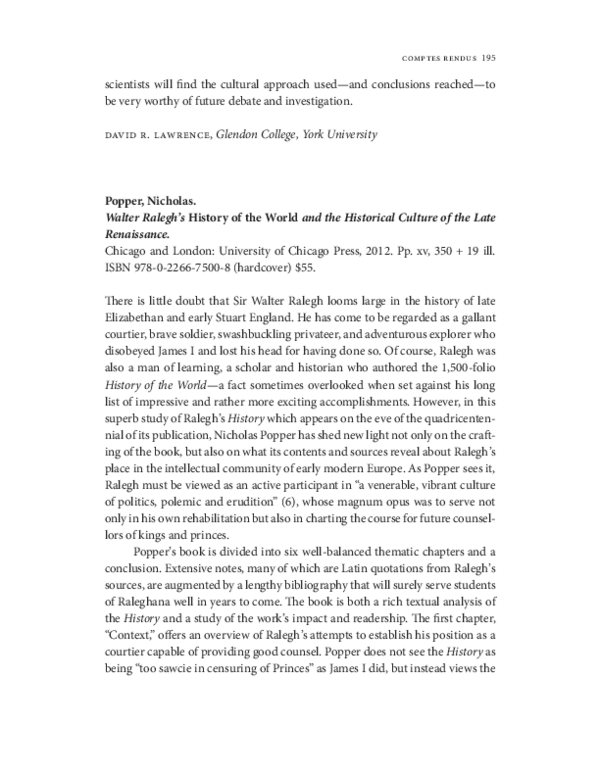 (PDF) Review of Walter Ralegh’s History of the World and the Historical ...