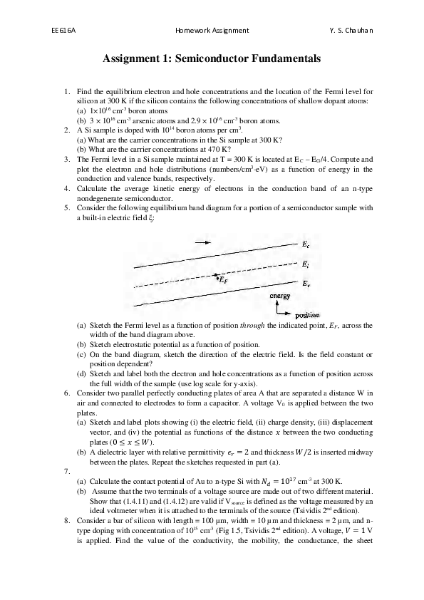 (PDF) EE616A Homework Assignment Assignment 1: Semiconductor Fundamentals