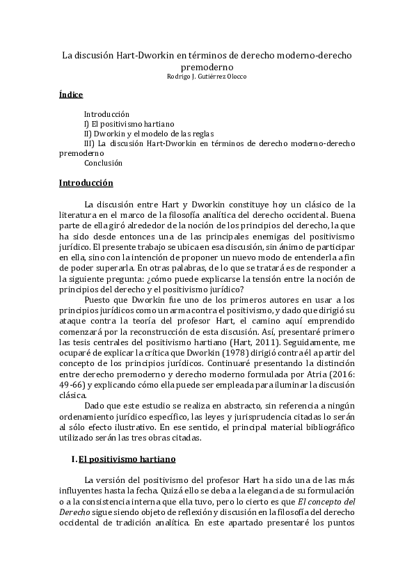 (PDF) La discusión Hart-Dworkin en términos de derecho moderno-derecho ...