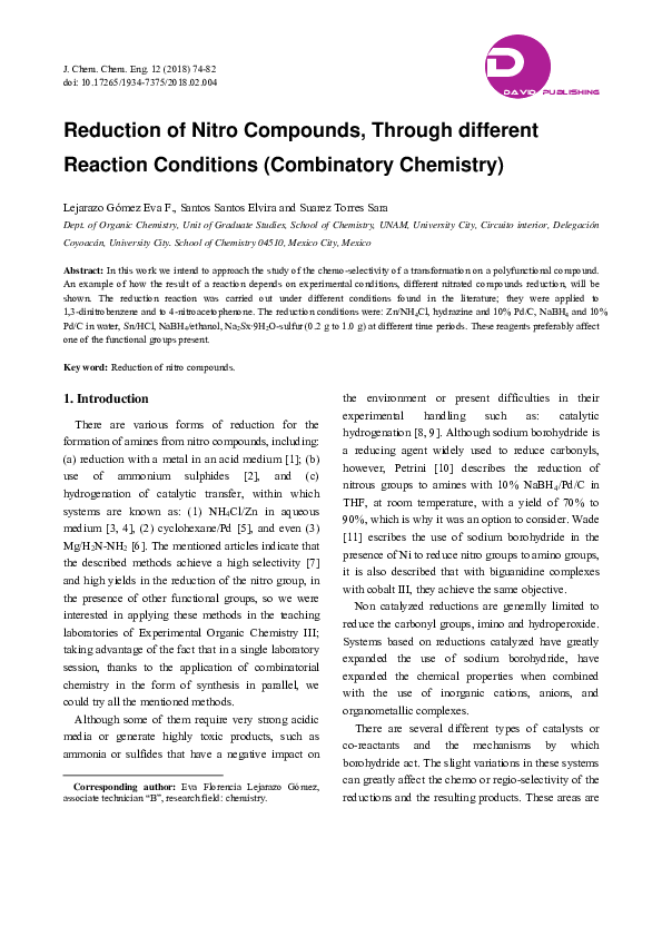 (PDF) Reduction of Nitro Compounds, Through different Reaction ...