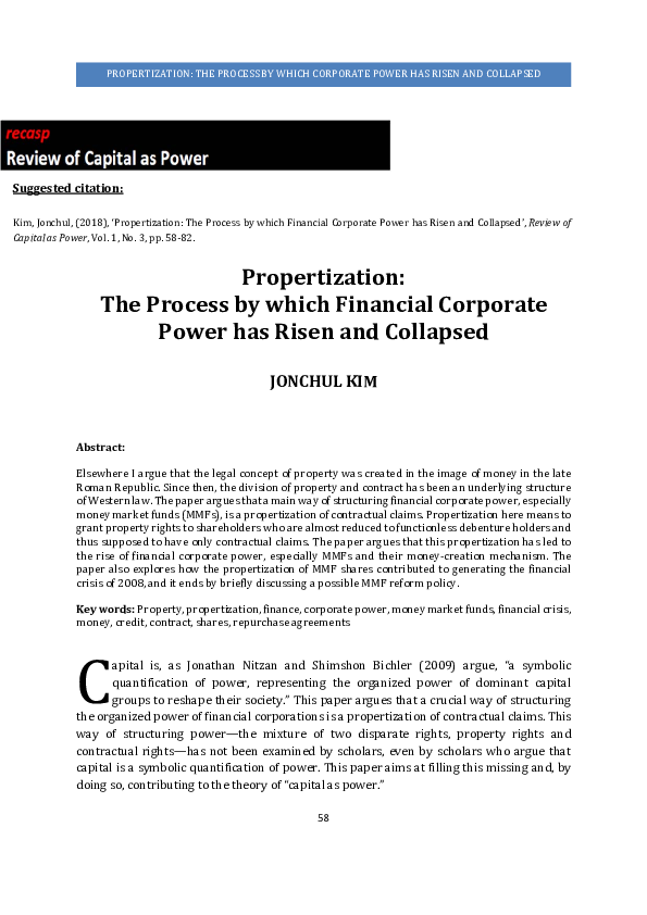 (PDF) Propertization: The Process by which Financial Corporate Power ...