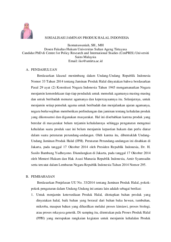 (PDF) SOSIALISASI JAMINAN PRODUK HALAL INDONESIA