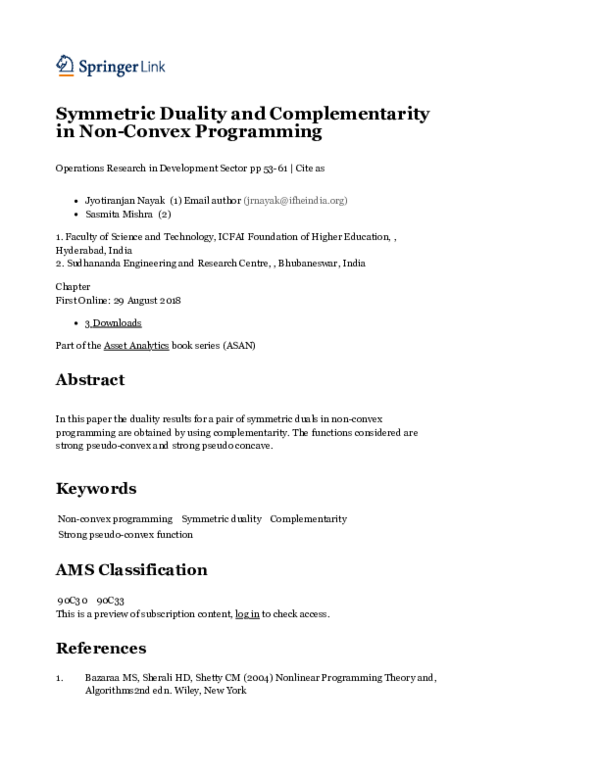 Pdf Symmetric Duality And Complementarity In Non Convex Programming