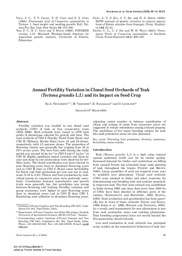 (PDF) Annual Fertility Variation in Clonal Seed Orchards of Teak ...