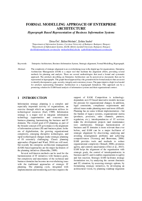 (PDF) FORMAL MODELLING APPROACH OF ENTERPRISE ARCHITECTURE Hypergraph Based Representation of ...