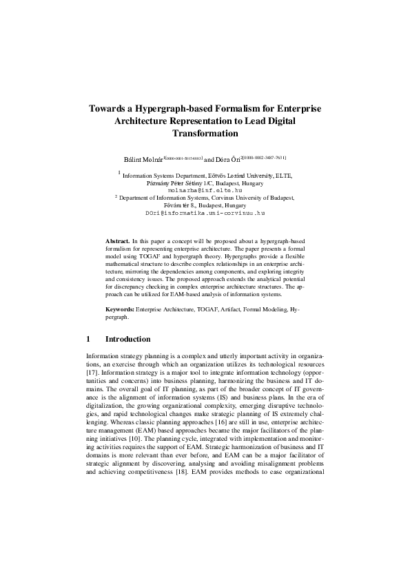 (PDF) Towards a Hypergraph-based Formalism for Enterprise Architecture Representation to Lead ...