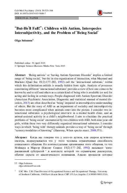 (PDF) " But-He'll Fall! " : Children with Autism, Interspecies ...