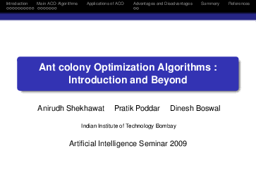 (PDF) Ant colony Optimization Algorithms : Introduction and Beyond