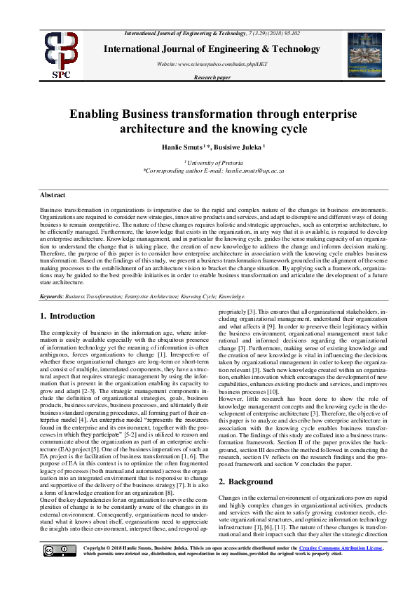 (PDF) Enabling Business transformation through enterprise architecture and the knowing cycle
