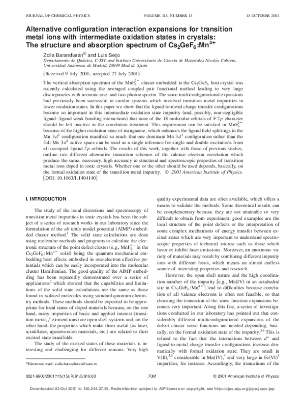 (PDF) Alternative configuration interaction expansions for transition ...