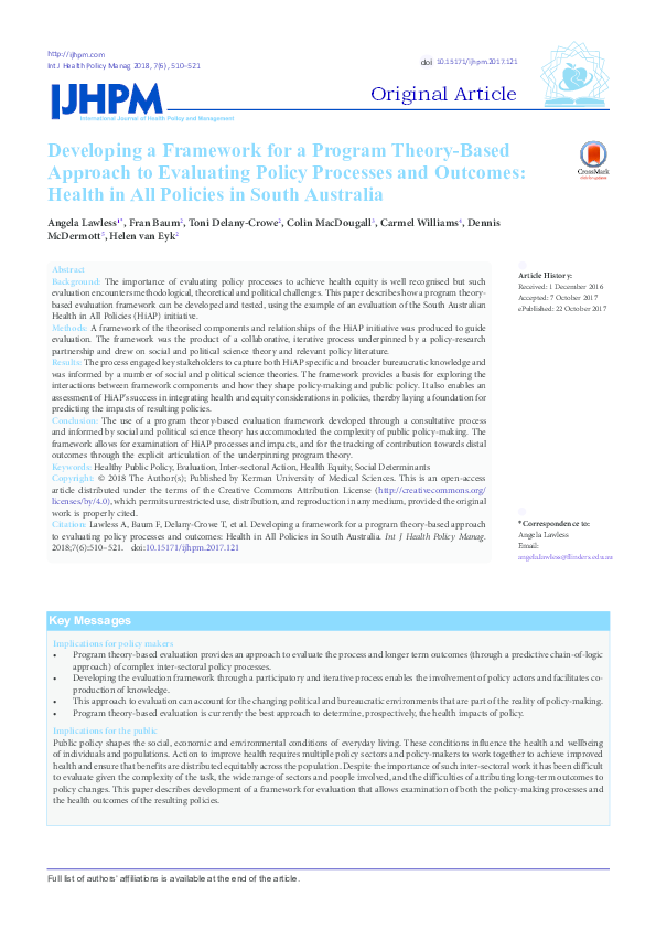 (PDF) Developing a Framework for a Program Theory-Based Approach to ...