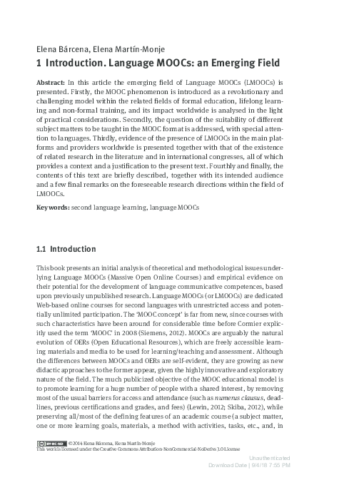 (PDF) Language MOOCs an Emerging Field