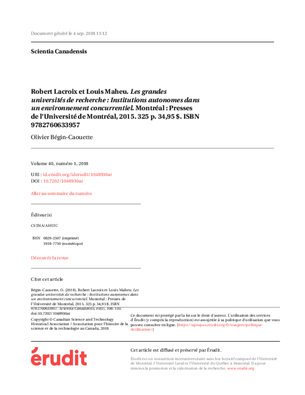 (PDF) Robert Lacroix et Louis Maheu. Les grandes universités de ...
