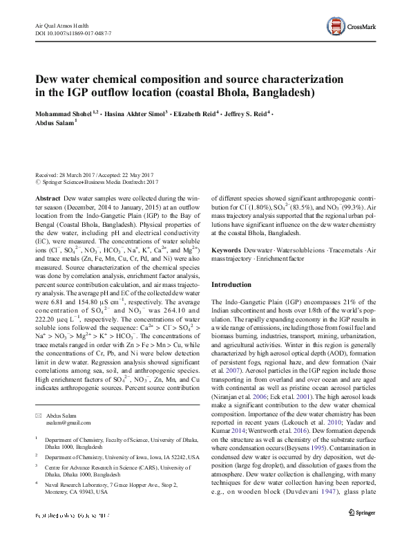 (PDF) Dew water chemical composition and source characterization in the ...