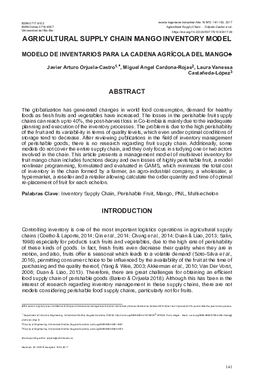 (PDF) AGRICULTURAL SUPPLY CHAIN MANGO INVENTORY MODEL