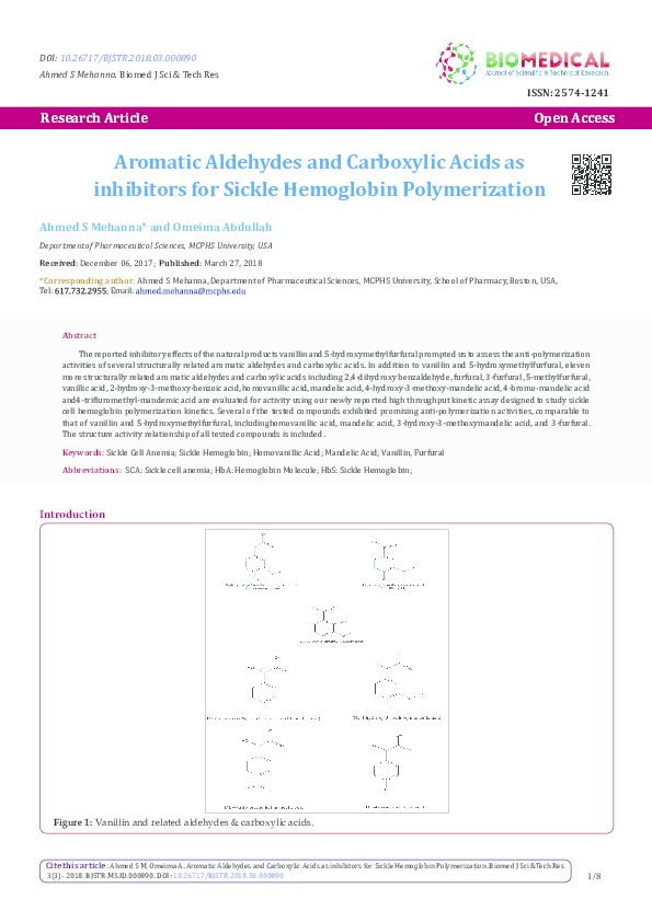 (PDF) Aromatic Aldehydes and Carboxylic Acids as inhibitors for Sickle ...