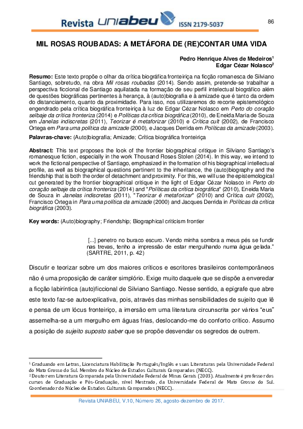 (PDF) Mil rosas roubadas: a metáfora de (re)contar uma vida