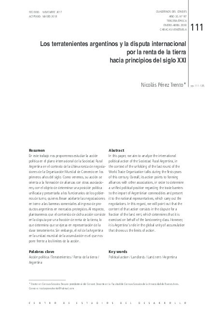 (PDF) Los terratenientes argentinos y la disputa internacional por la ...