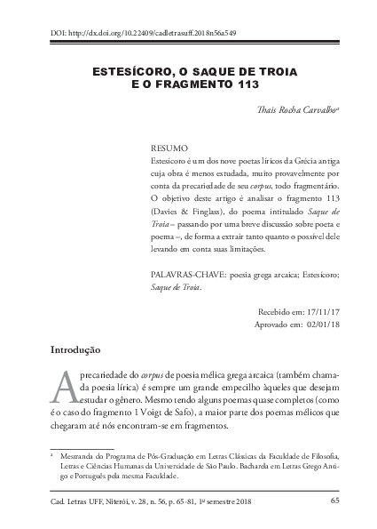 (PDF) Estesícoro, o Saque de Troia e o Fragmento 113