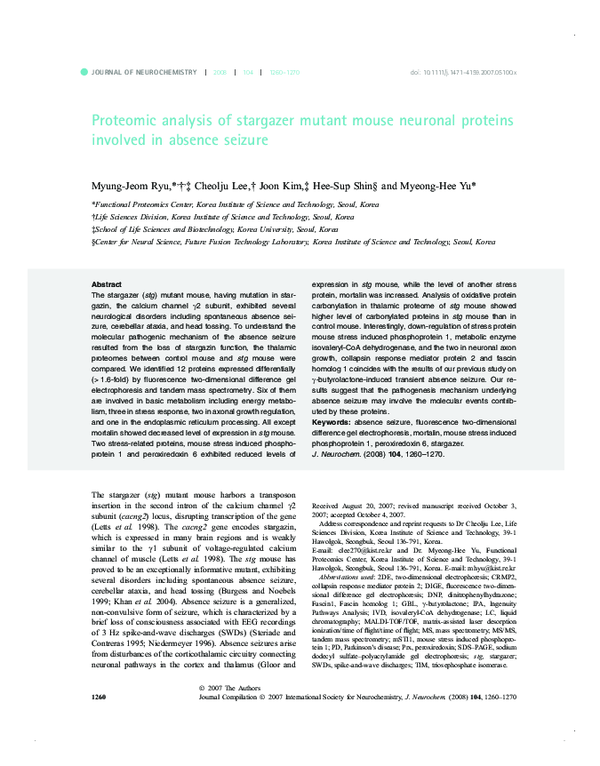 (PDF) Proteomic analysis of stargazer mutant mouse neuronal proteins ...