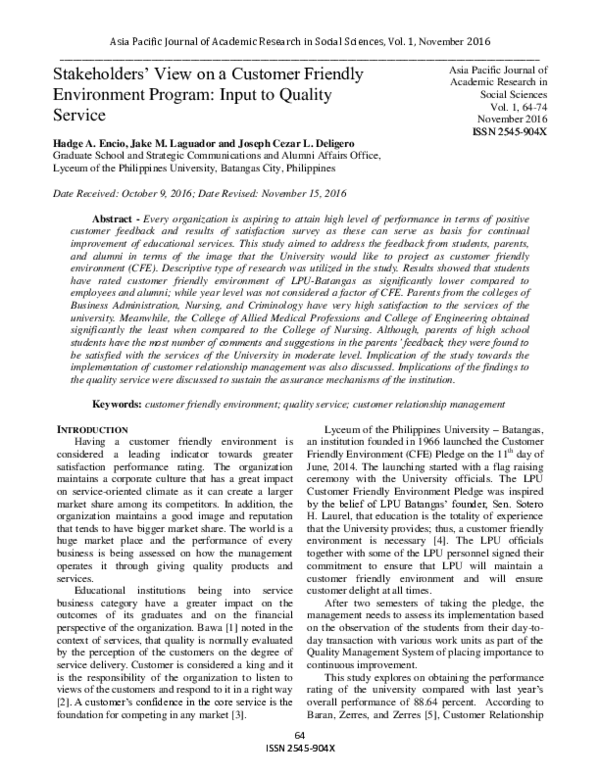 (PDF) Stakeholders' View on a Customer Friendly Environment Program ...