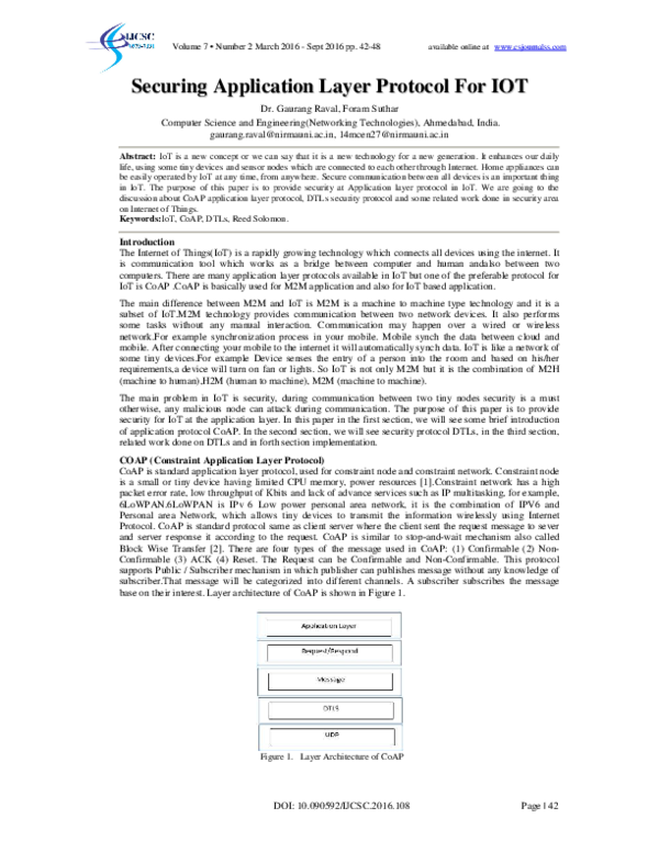 Pdf Securing Application Layer Protocol For Iot